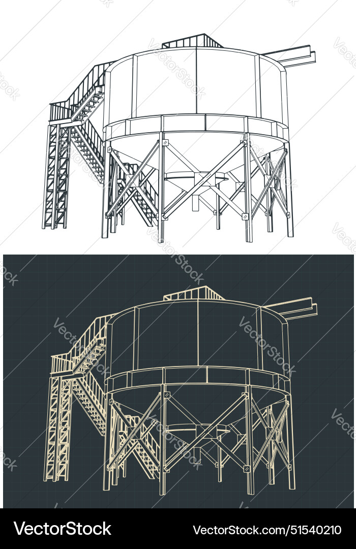 Mining thickener tank blueprints Royalty Free Vector Image