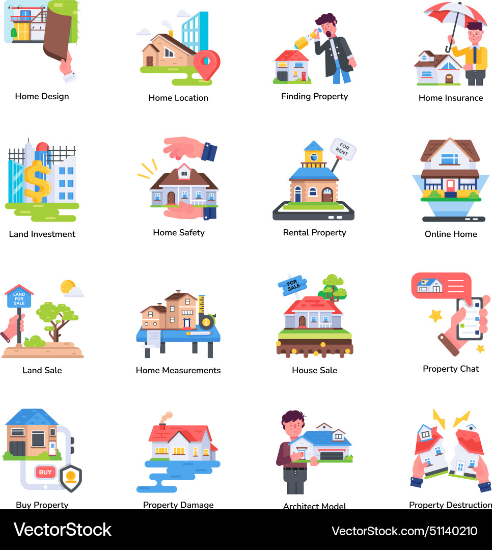 Modern collection of property flat icons Vector Image