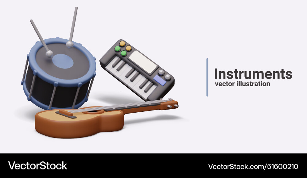 Poster with 3d musical instruments of various Vector Image