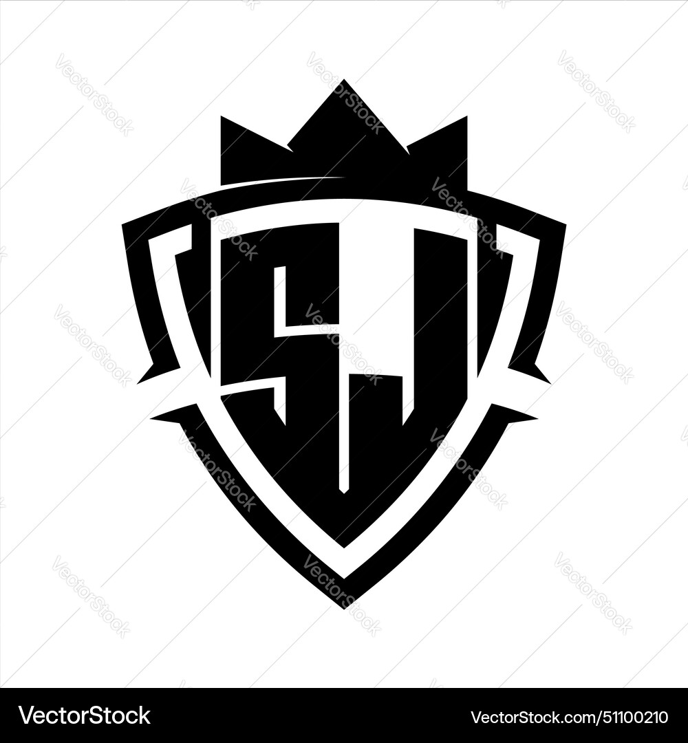 Sj letter bold monogram triangle curve shield Vector Image