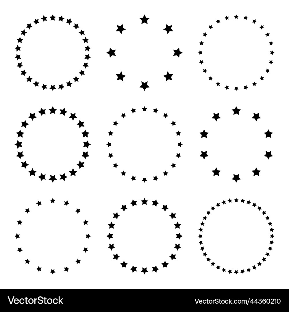 Stars of various sizes arranged in a circle round Vector Image