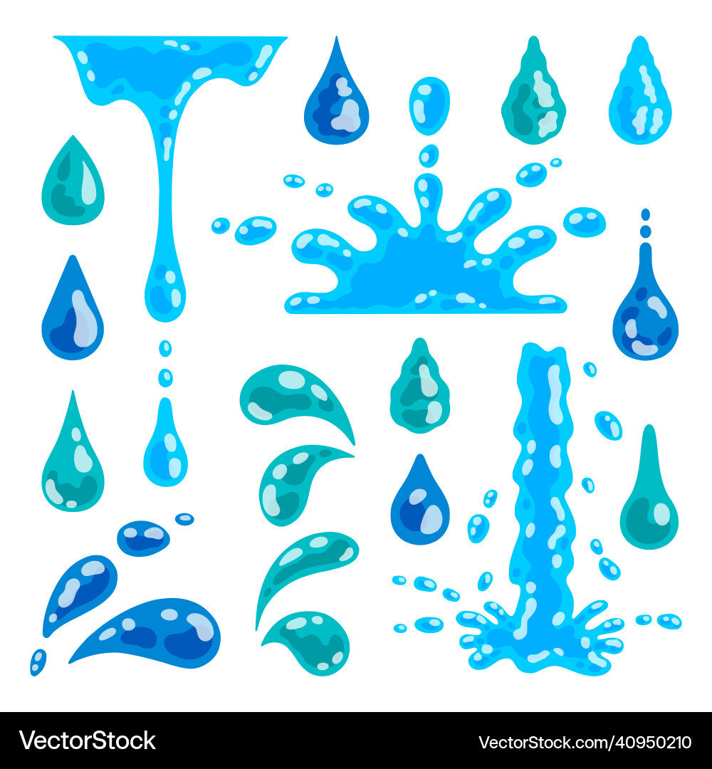 Water drop and splash cartoon liquid droplet Vector Image