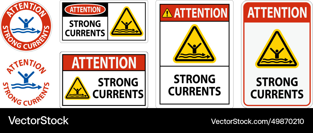 Water safety sign attention - strong currents Vector Image
