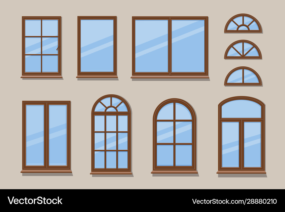 Windows brown various frames collection Royalty Free Vector
