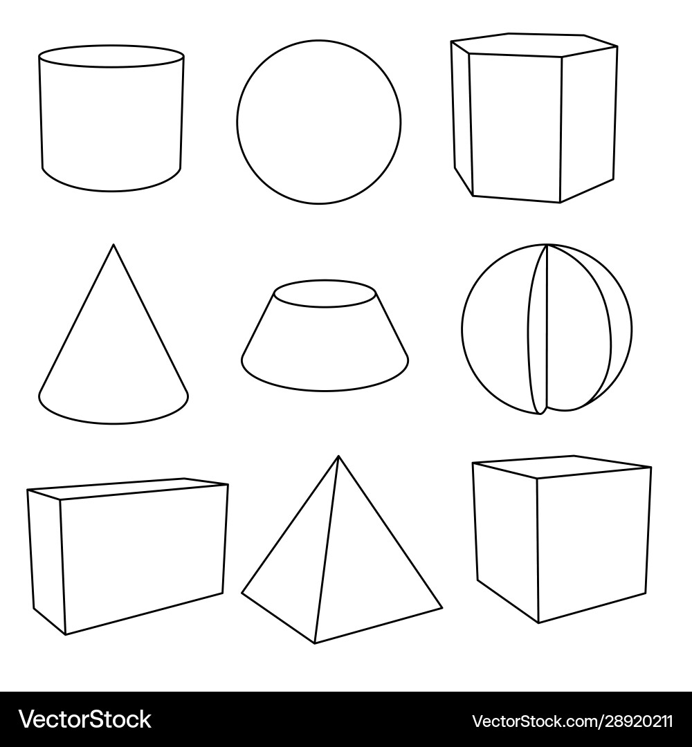 3d geometric shapes in flat outlines Royalty Free Vector