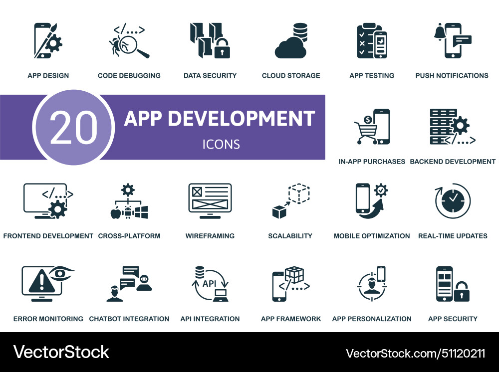 App development set creative icons Royalty Free Vector Image