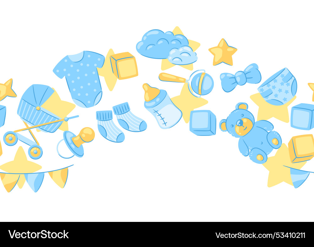Baby shower pattern new born boy happy Royalty Free Vector