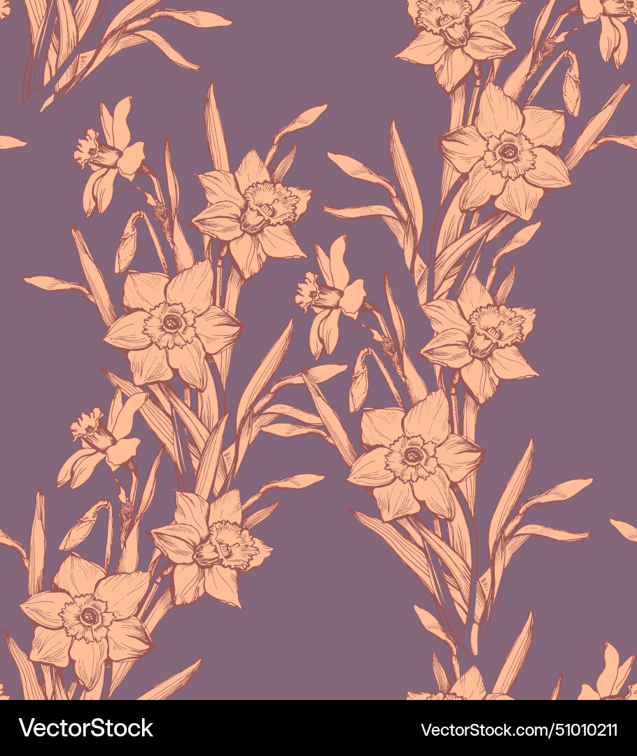 Daffodil flowers seamless pattern in peach fuzz Vector Image