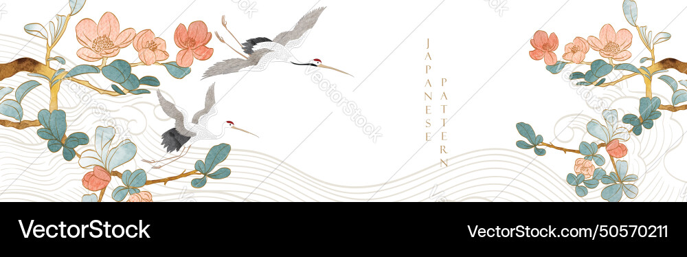 Japanese background with crane birds or herons Vector Image