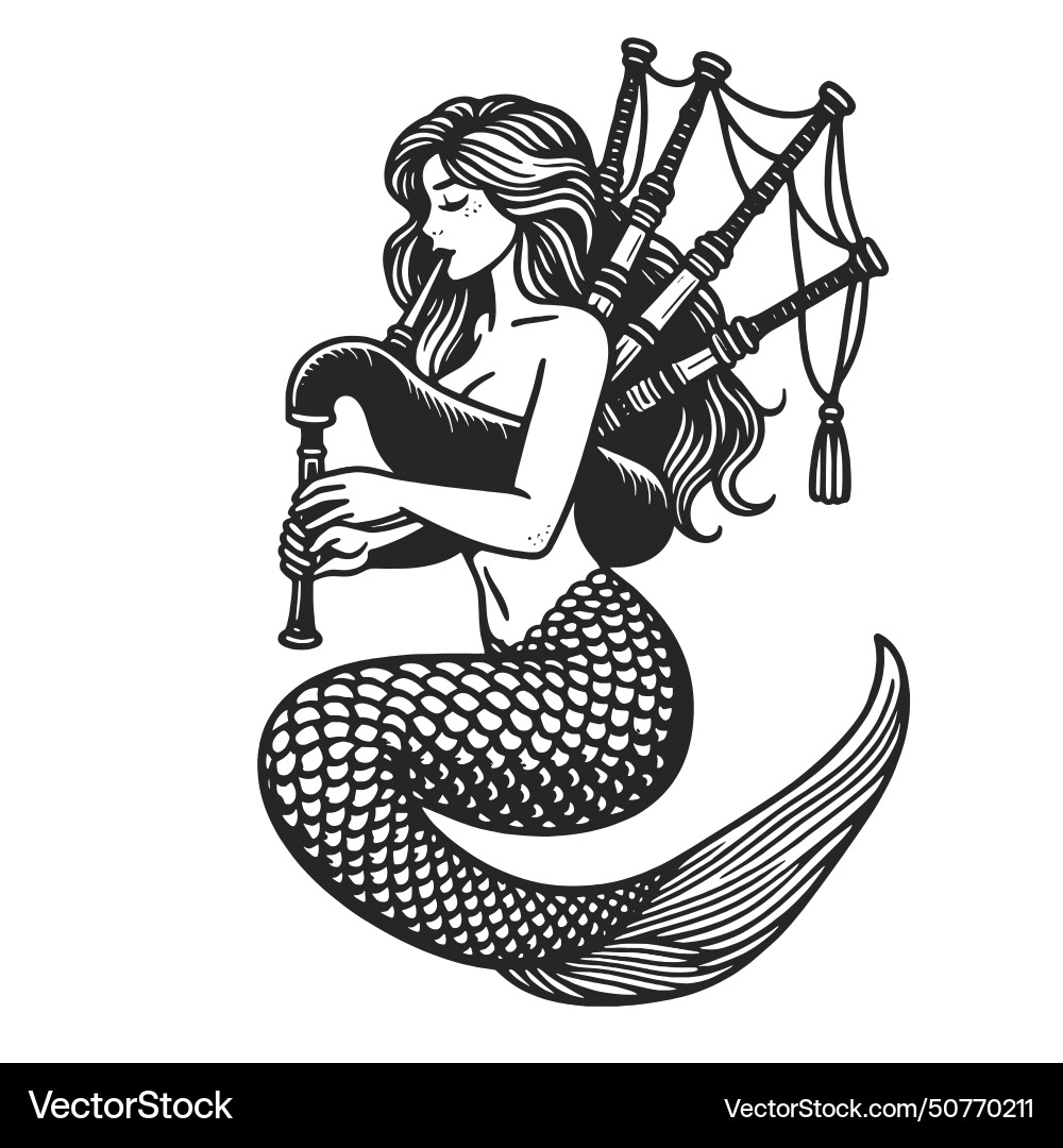 Mermaid with Bagpipes - Scottish Myth Royalty Free Vector