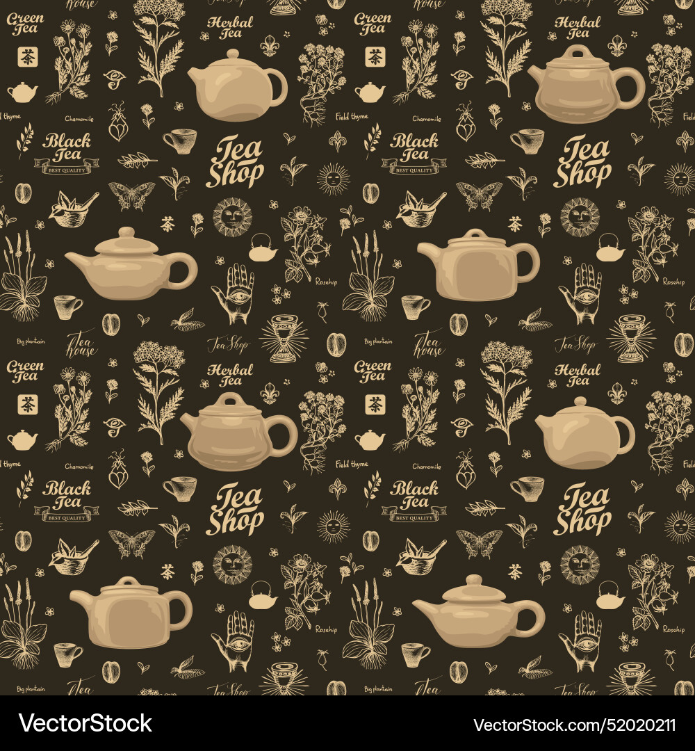Seamless pattern on tea theme Royalty Free Vector Image