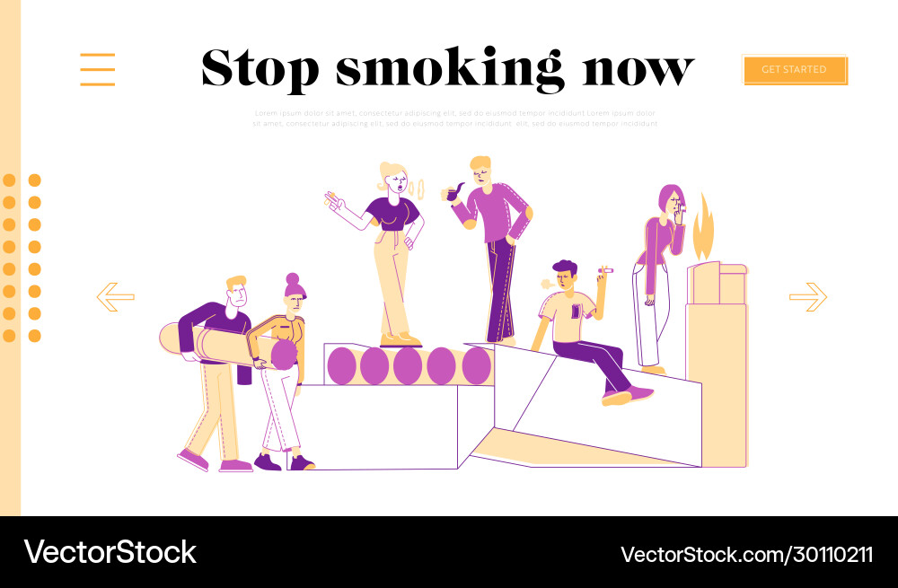 Smokers and smoking addiction landing page Vector Image
