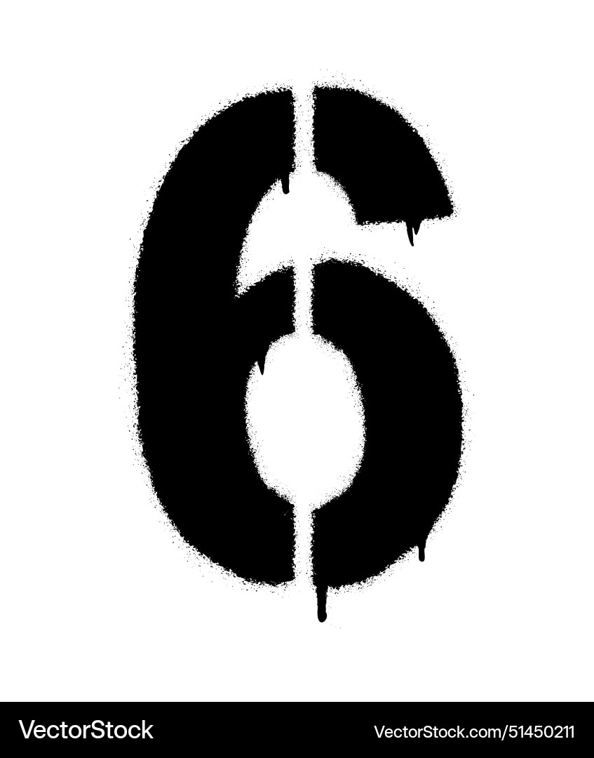 Stencil with the number 6 paint smudges Royalty Free Vector