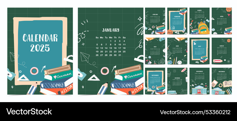 2025 table monthly calendar week start on sunday Vector Image