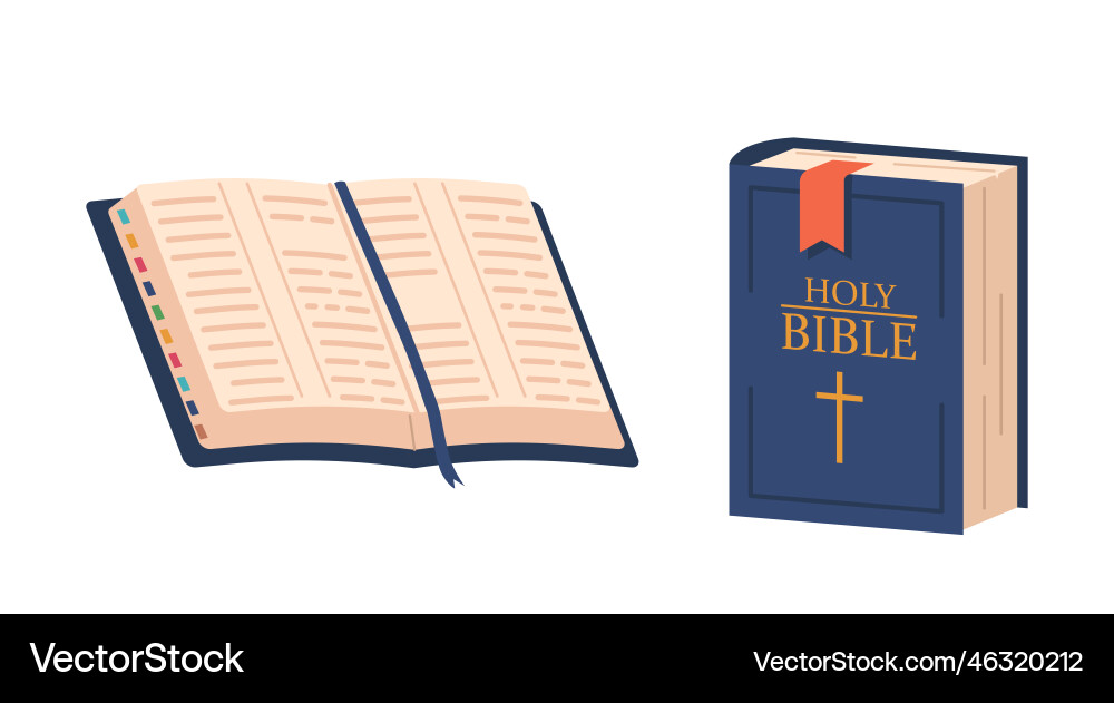 Closed and open bible book religious text Vector Image