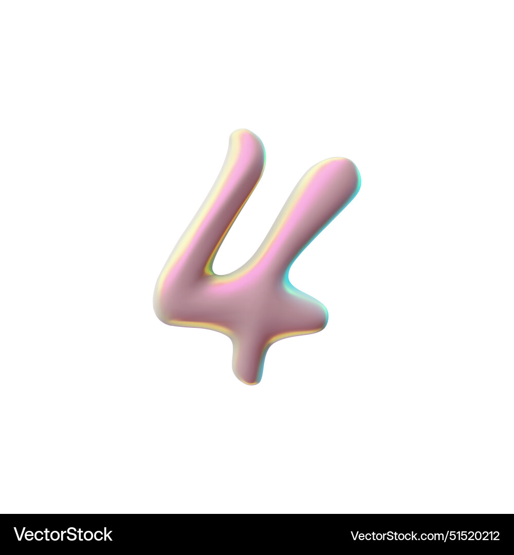 Iridescent number 4 y2k style 3d icon Royalty Free Vector