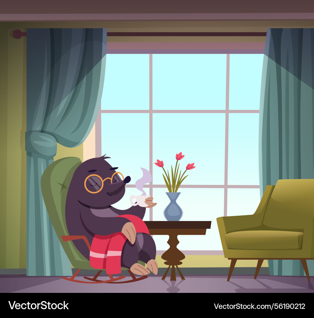 Mole relaxing wild cartoon animal sitting Vector Image