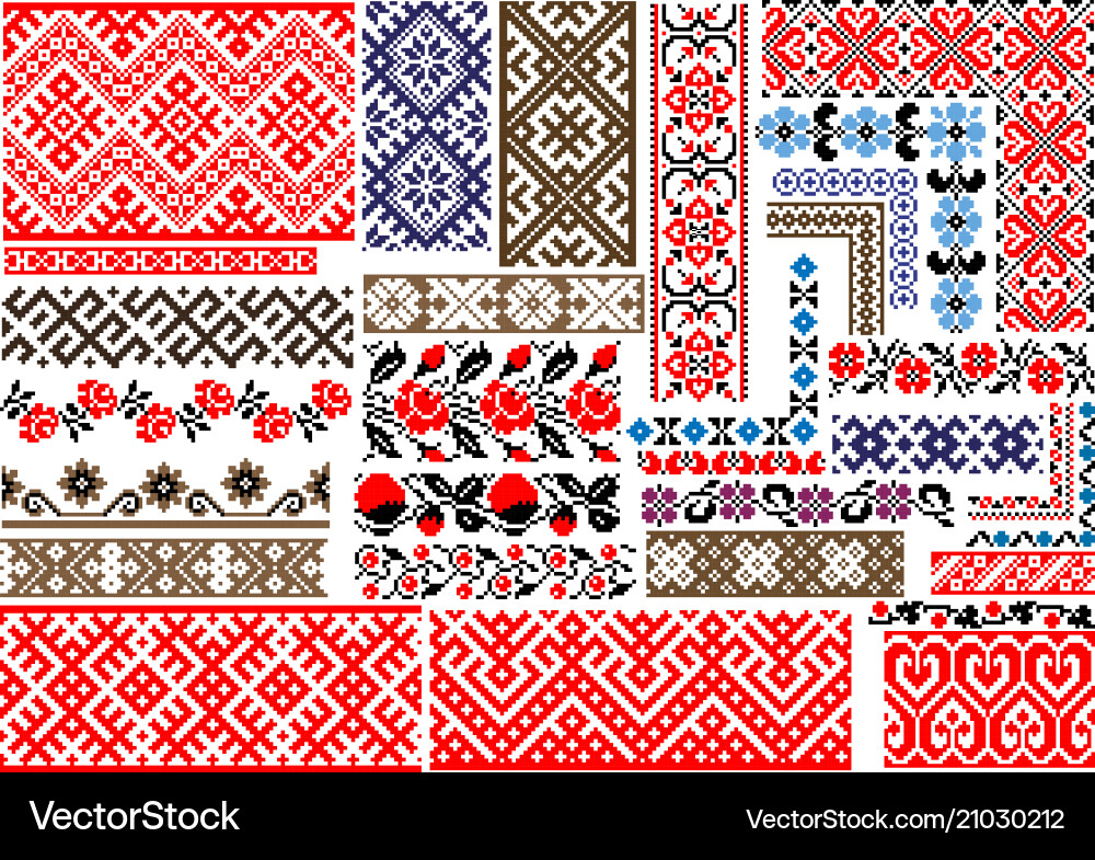 Set of 30 seamless ethnic patterns for embroidery Vector Image
