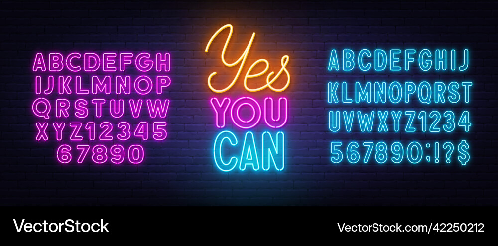 Yes you can neon lettering on brick wall Vector Image