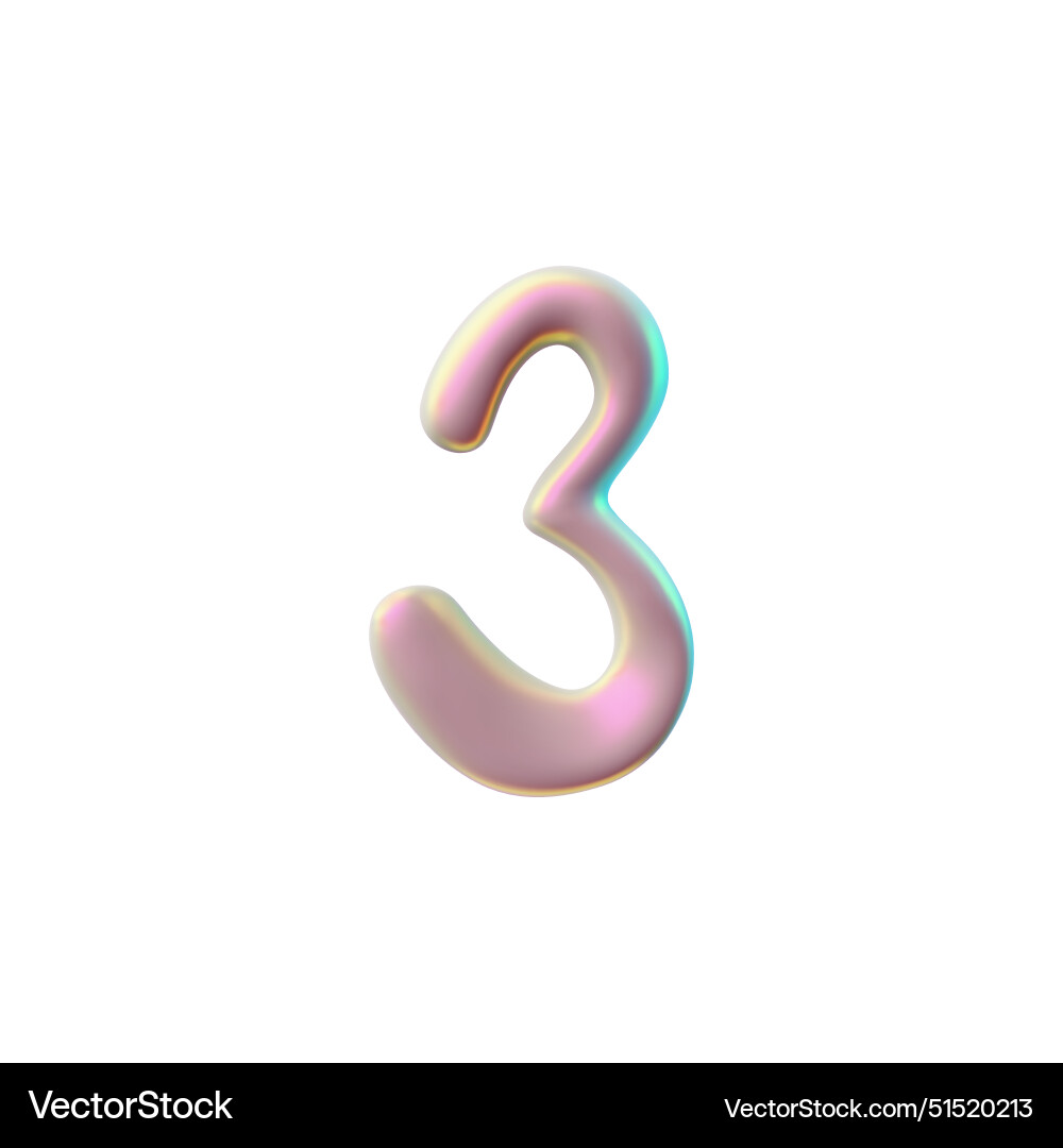3d digit 3 in holographic pink color Royalty Free Vector