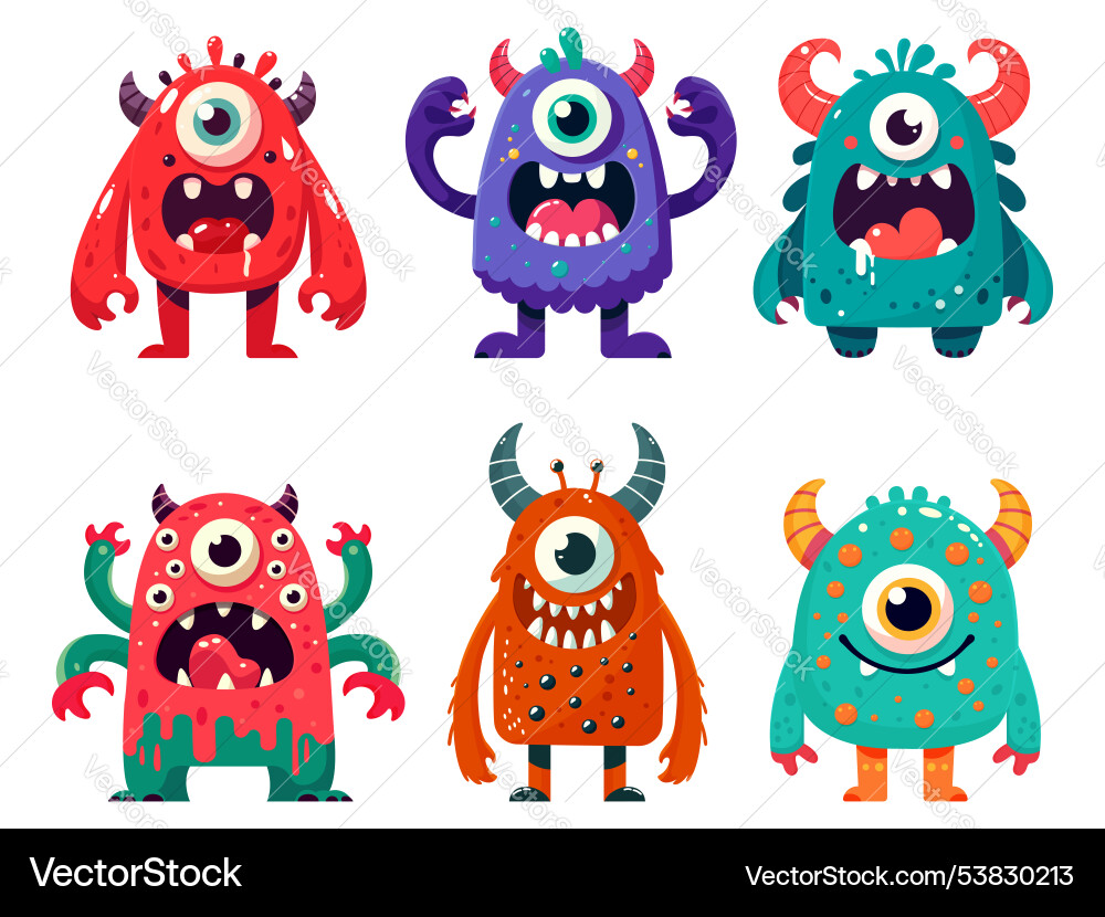 Cartoon monsters set isolated on white background Vector Image