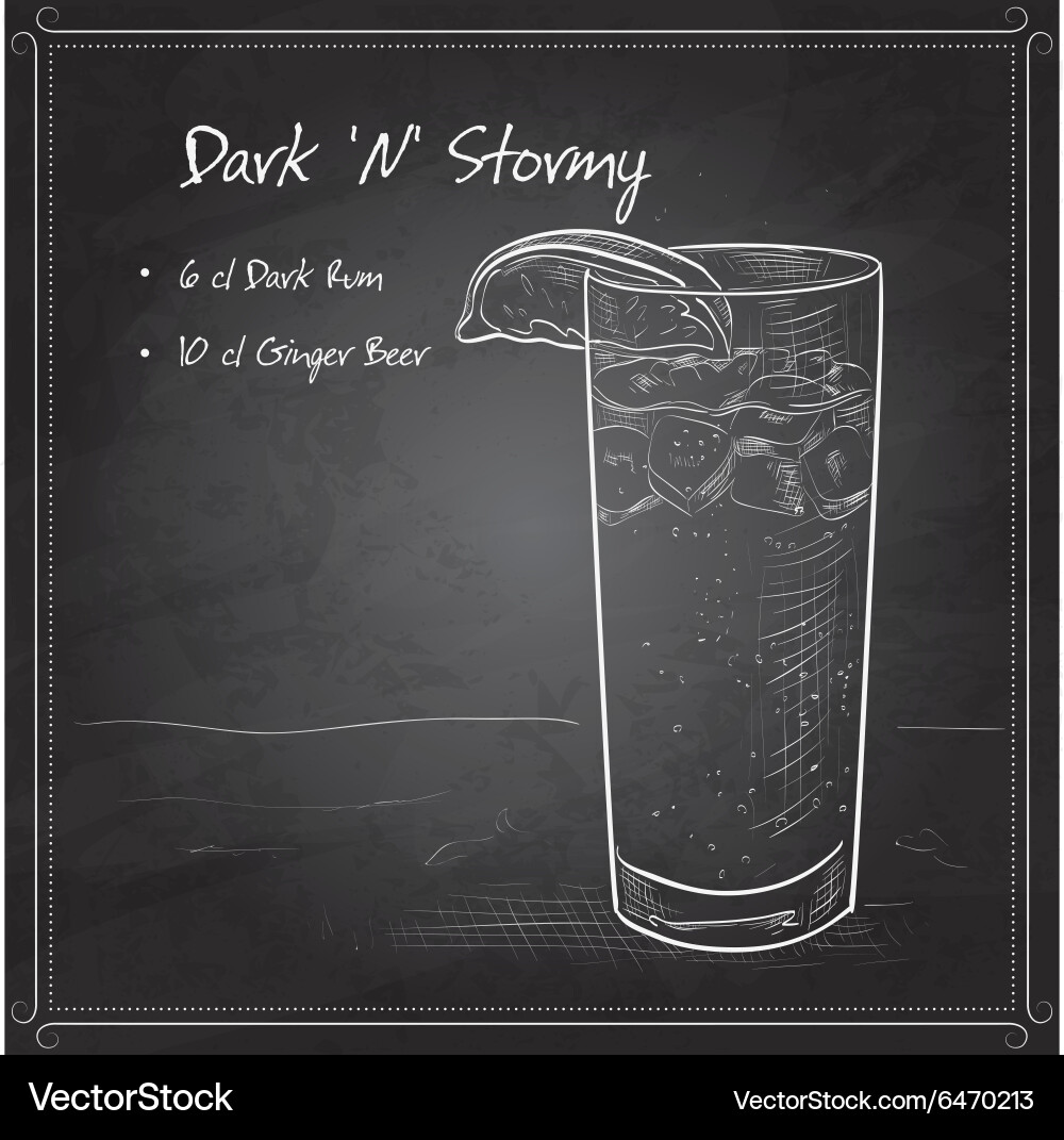 Cocktail dark and stormy on black board Royalty Free Vector