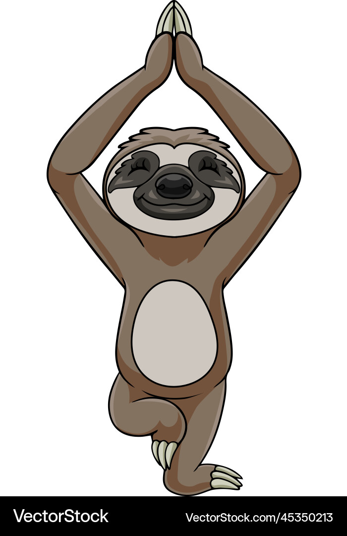 Cute sloth cartoon in yoga pose tree Royalty Free Vector
