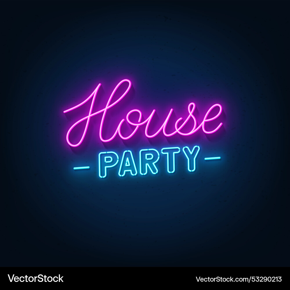 House party neon text on dark background Vector Image