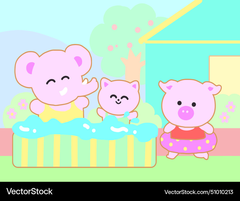 Little animals playing at the pool Royalty Free Vector Image
