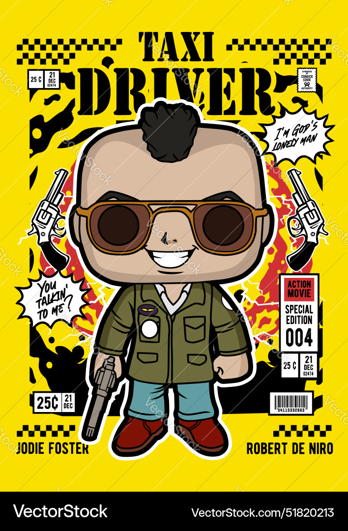 Pop art taxi driver robert de niro Royalty Free Vector Image