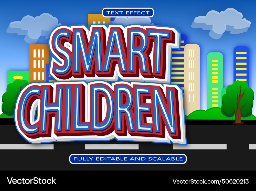 Smart children editable text effect 3 dimension Vector Image