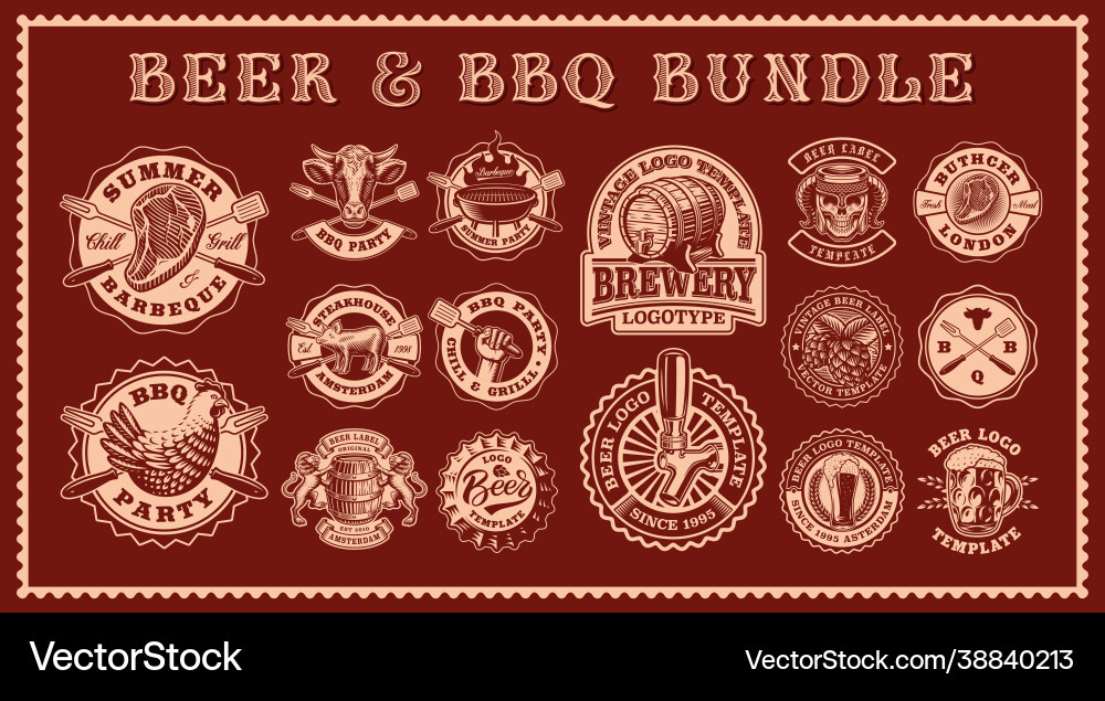 Vintage food badges bundle Royalty Free Vector Image