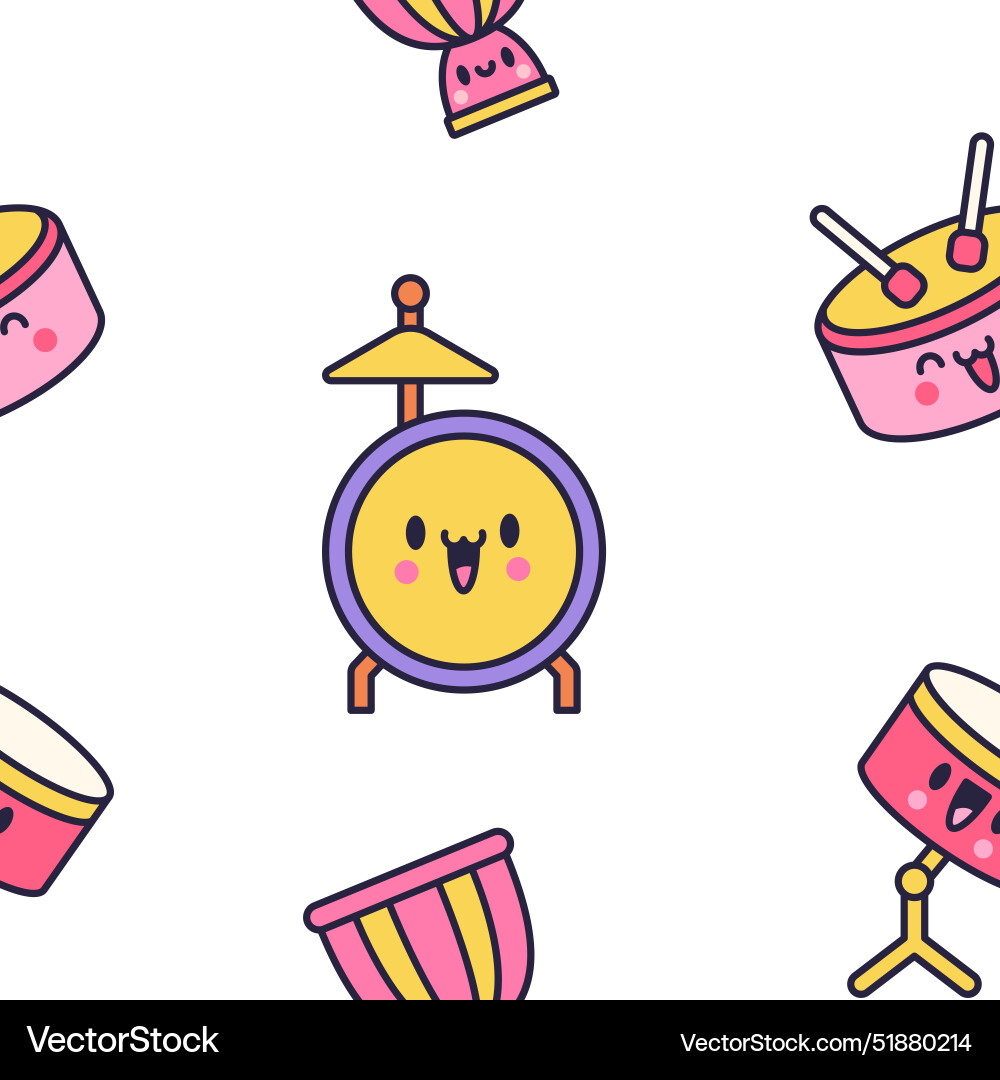 Cute musical instruments with happy face seamless Vector Image