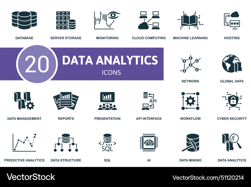 Data analytics set creative icons Royalty Free Vector Image