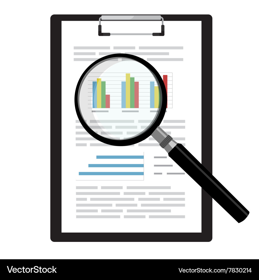 Report with magnifying glass Royalty Free Vector Image