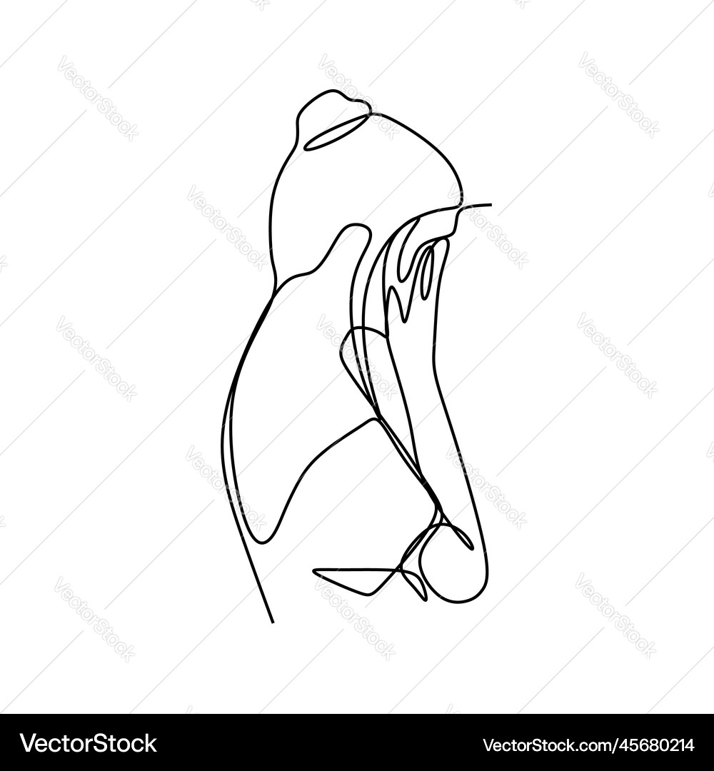 Sad girl one continuous line art drawing Vector Image