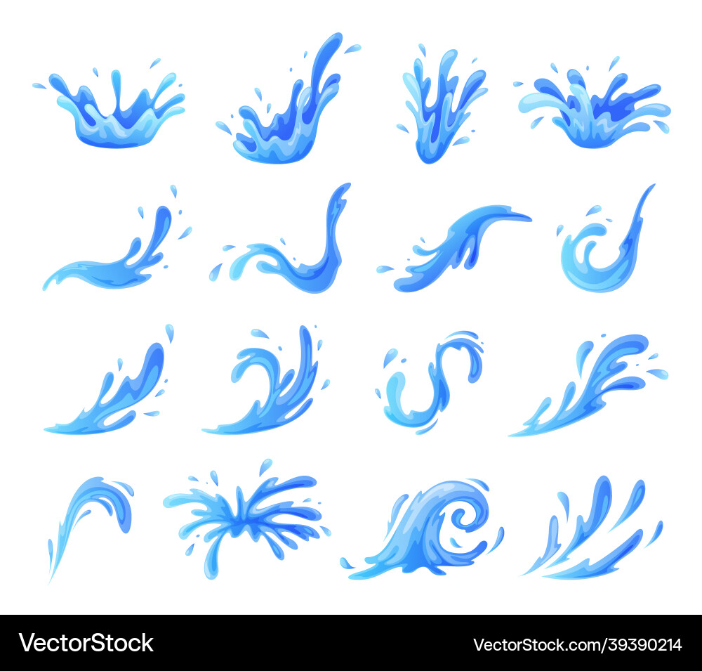 Set cartoon splashes and drops flat Royalty Free Vector