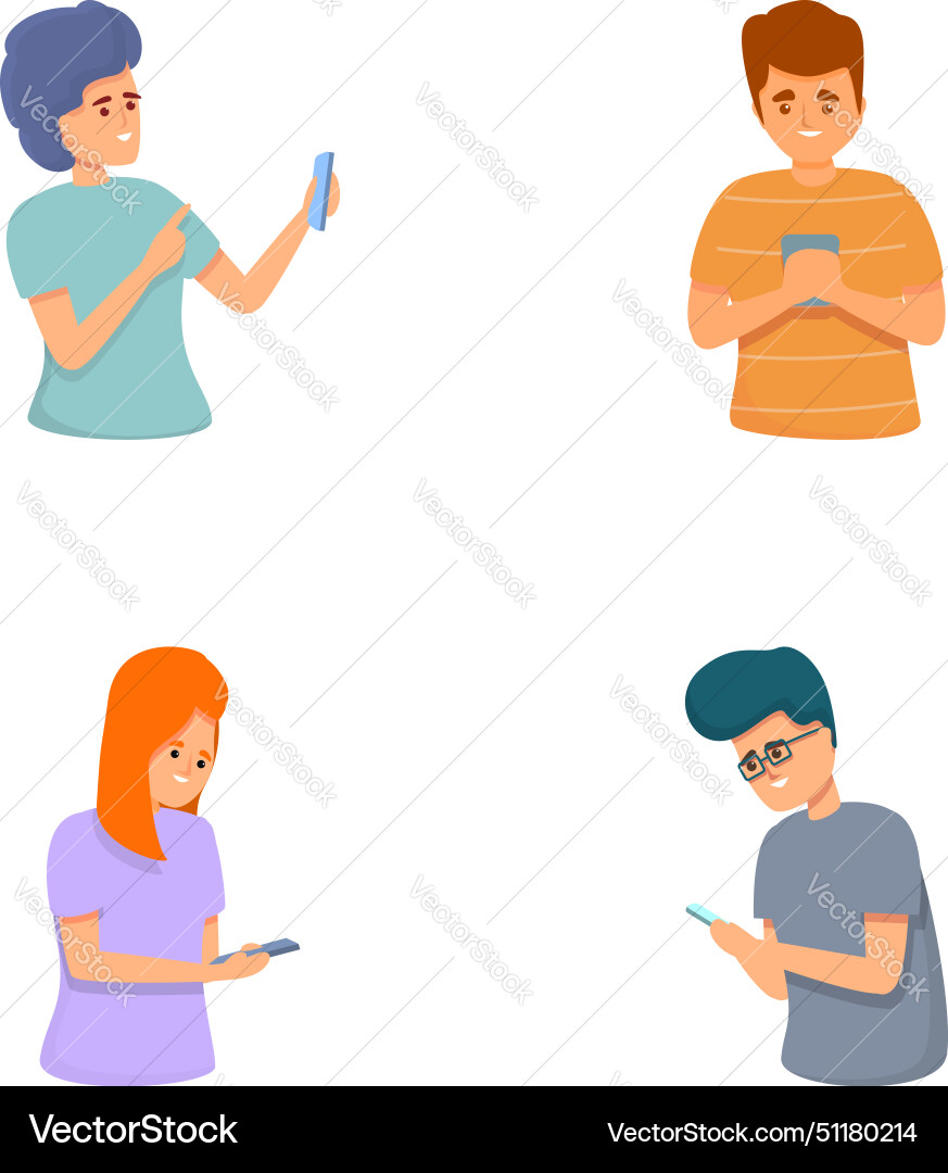 Smartphone addiction icons set cartoon Royalty Free Vector