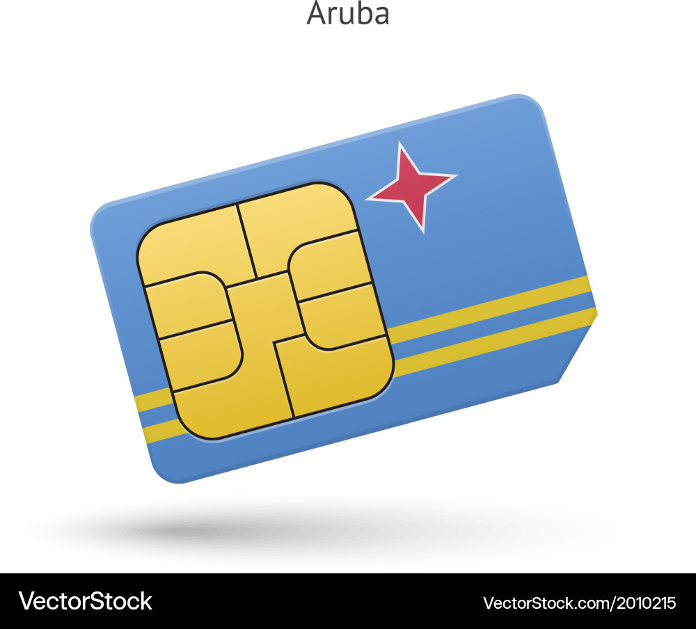 Aruba mobile phone sim card with flag Royalty Free Vector