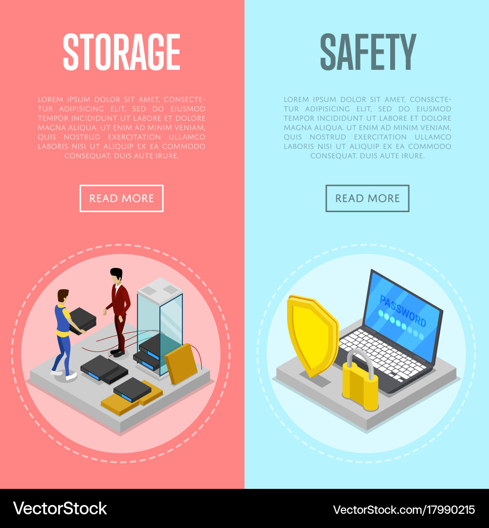 Data cloud storage safety isometric posters Vector Image
