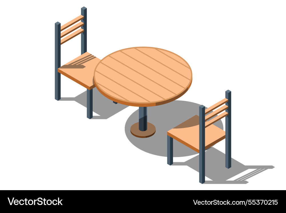 Isometric round table with chairs wooden Vector Image