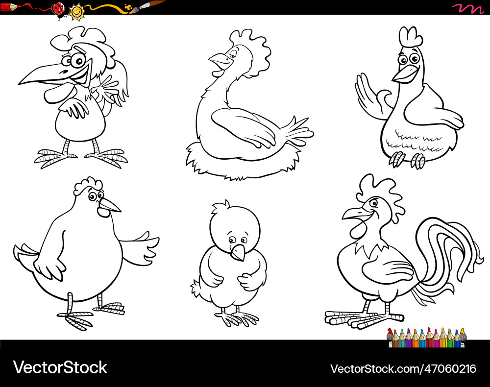 Cartoon chickens farm animal characters set Vector Image