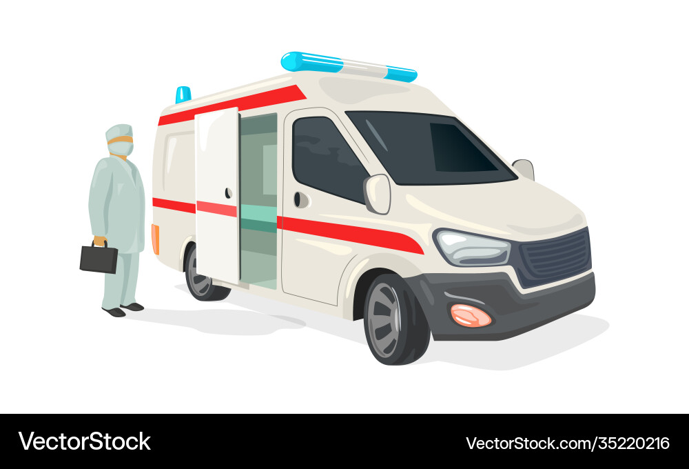 Cartoon medical emergency minibus Royalty Free Vector Image