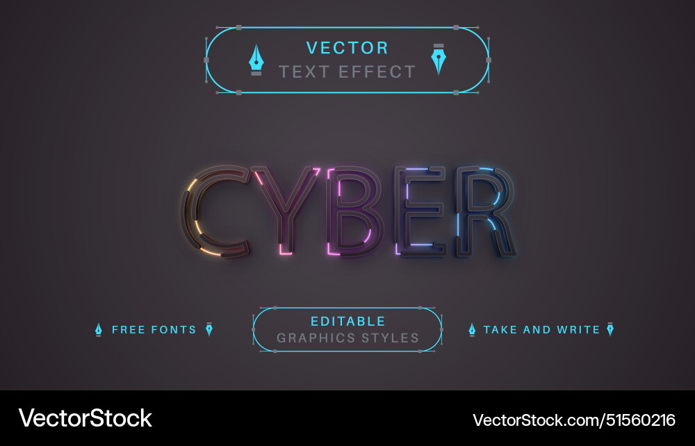 Cyber cable - editable text effect font style Vector Image