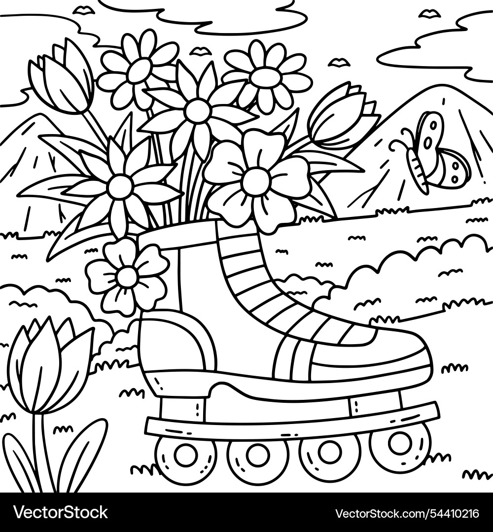Inline skates with sprouting flowers coloring page