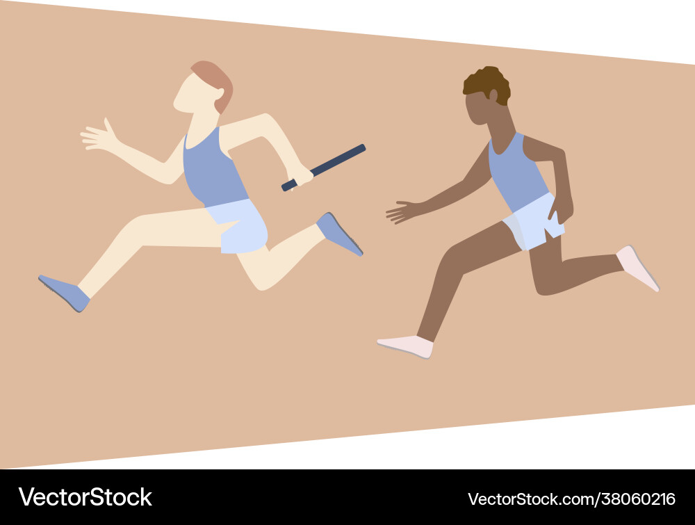 Men practicing relay race on racetrack Royalty Free Vector