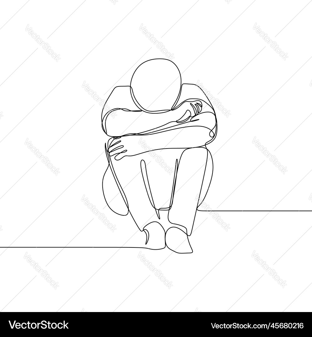 Sad man one line drawing minimalist design Vector Image