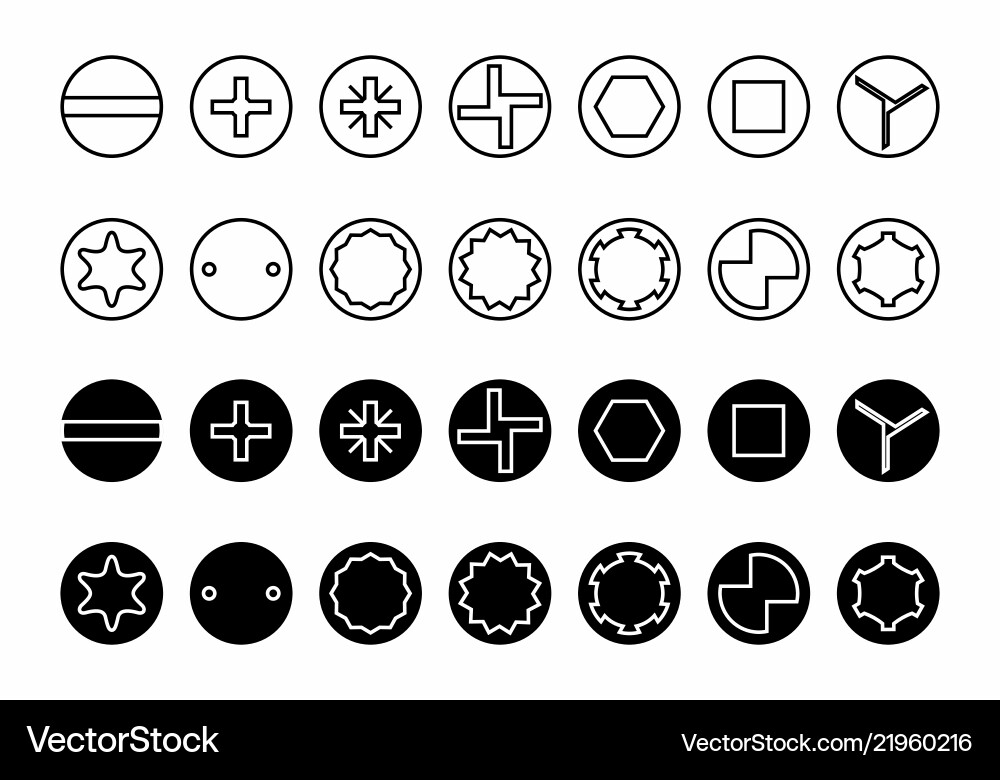 Screw heads types Royalty Free Vector Image - VectorStock