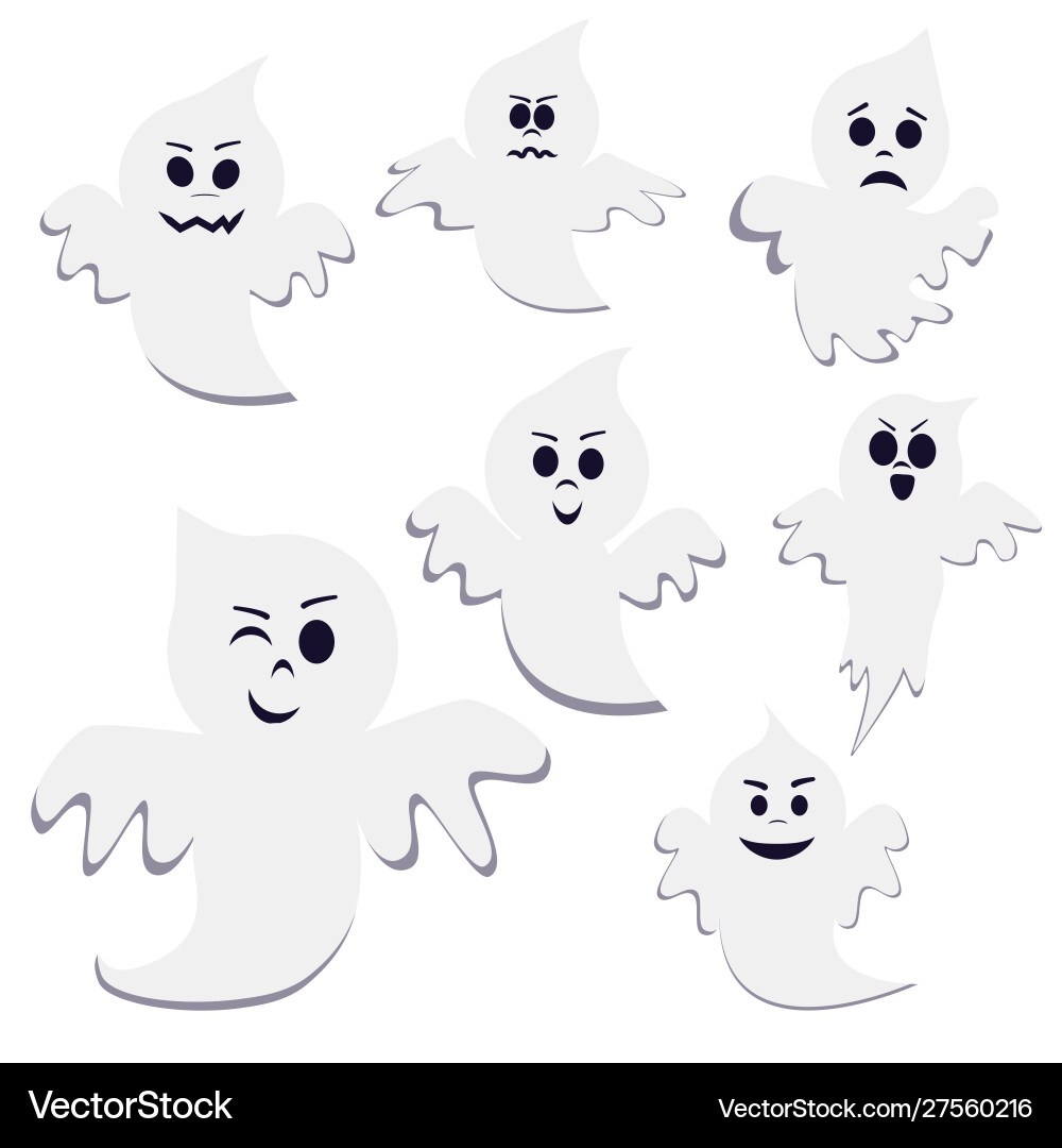Set different pose cartoon ghost isolated Vector Image
