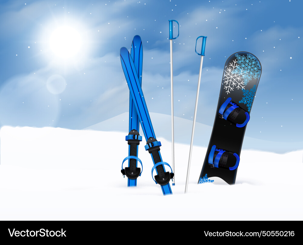 Ski and snowboard realistic background Royalty Free Vector